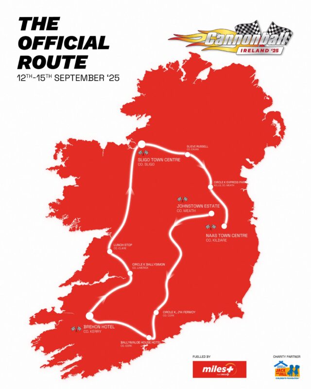 Official Route for Cannonball Ireland 2025 | Rev.ie
